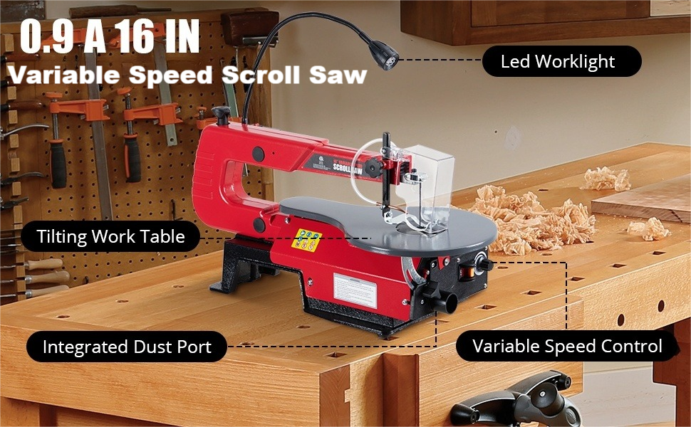 Amazon.com: 16-Inch Variable Speed Scroll Saw With Extra-Large Adjustable Tilting Work Table and ...