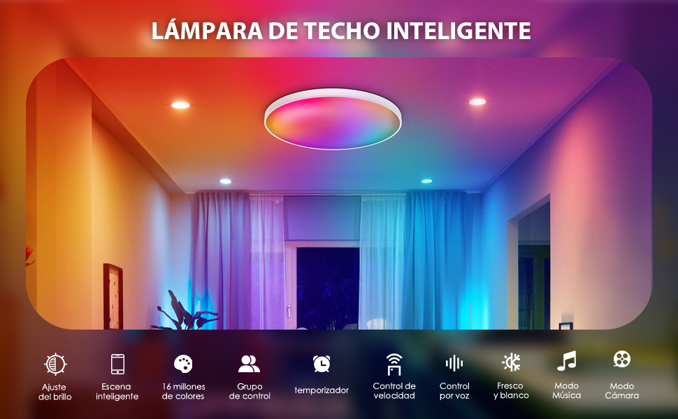 Digiray Lamparas de Techo para Interior de Casas RGB Inteligente Luces Led WiFi 30W 12 Pulgadas ...