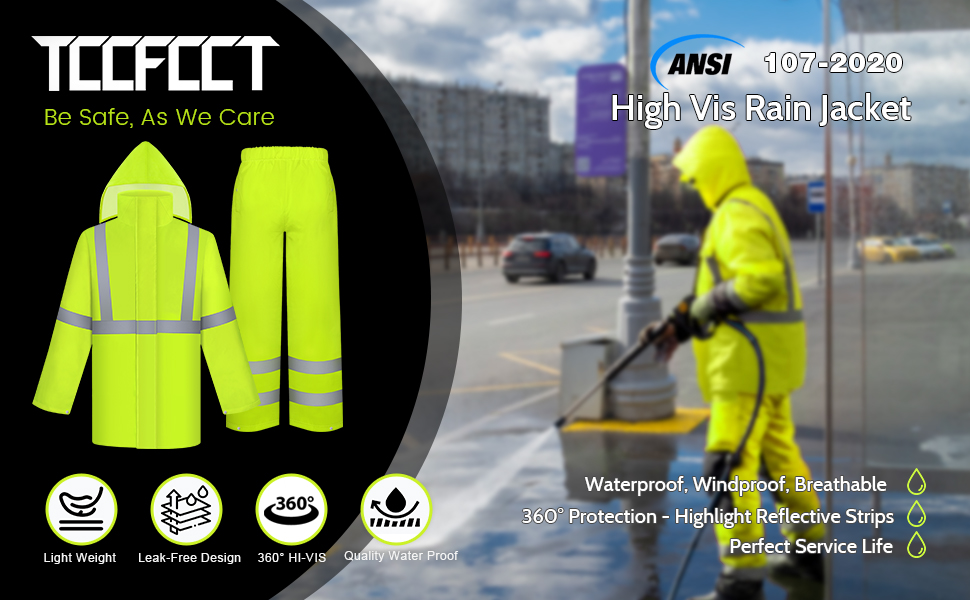 Amazon.com: TCCFCCT High Visibility Rain Gear for Men Waterproof High Vis Rain Jacket, Class 3 ...