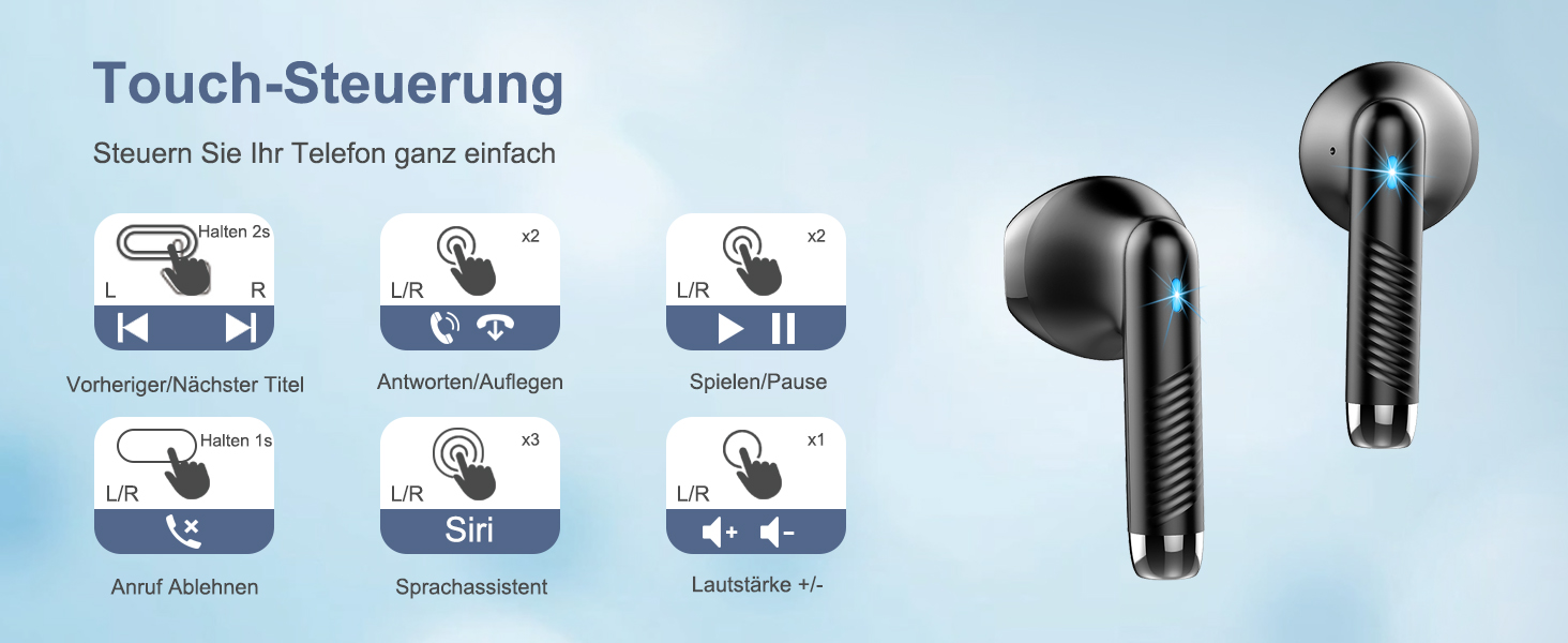 Bluetooth Kopfhörer, In Ear, Bluetooth 5.3, Kabellos mit HD Mikrofon ...