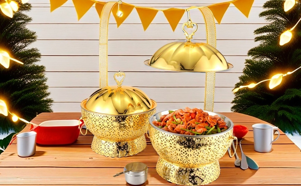Amazon.com: HONHPD Gold Chafing Dish Buffet Set - 2 Pack, 8 Quart Stainless Steel Chafer Buffet ...