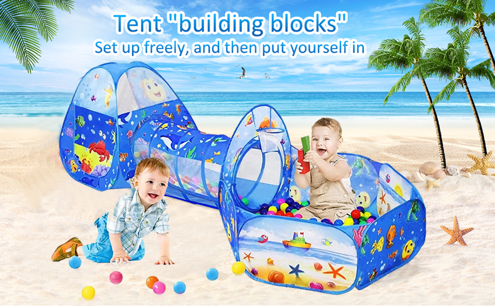 Buy BabyGo 3 -in-1 Ocean Ball Pool Tunnel for Kids 1-5 Years Girls Boys Toddlers Ball Pit ...