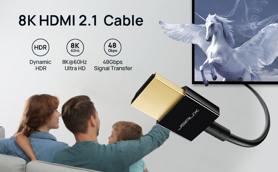 8K HDMI Cable 1M, JSAUX 48Gbps Ultra High Speed HDMI 2.1 Thin Cable, 8K@60Hz, 4K@120Hz, Dynamic ...