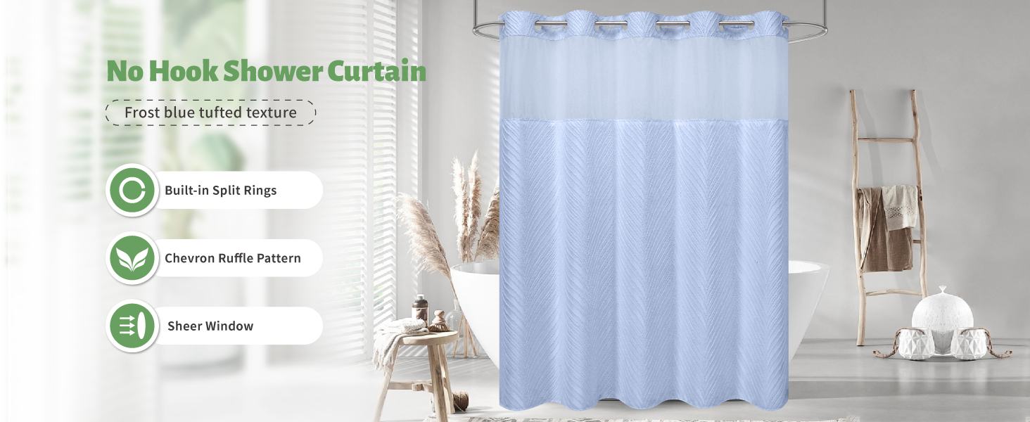 Amazon.com: eachope no Hook Shower Curtain and Liner Set，Boho Style with See Through Top Window ...