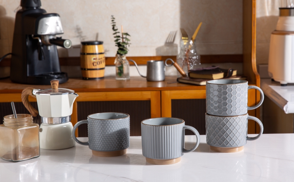 Amazon.com: GBHOME 12OZ Stackable Coffee Mugs, Ceramic Coffee Mugs with ...