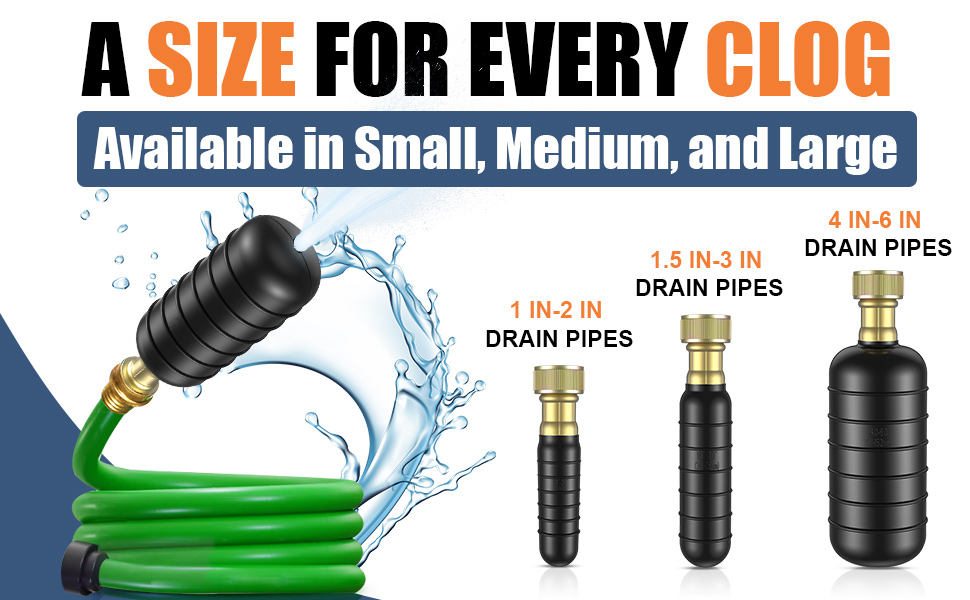 Fosenlion 3 Pcs Drain Bladder Kit, Drain Cleaning Bladder Fits 1" to 6 ...