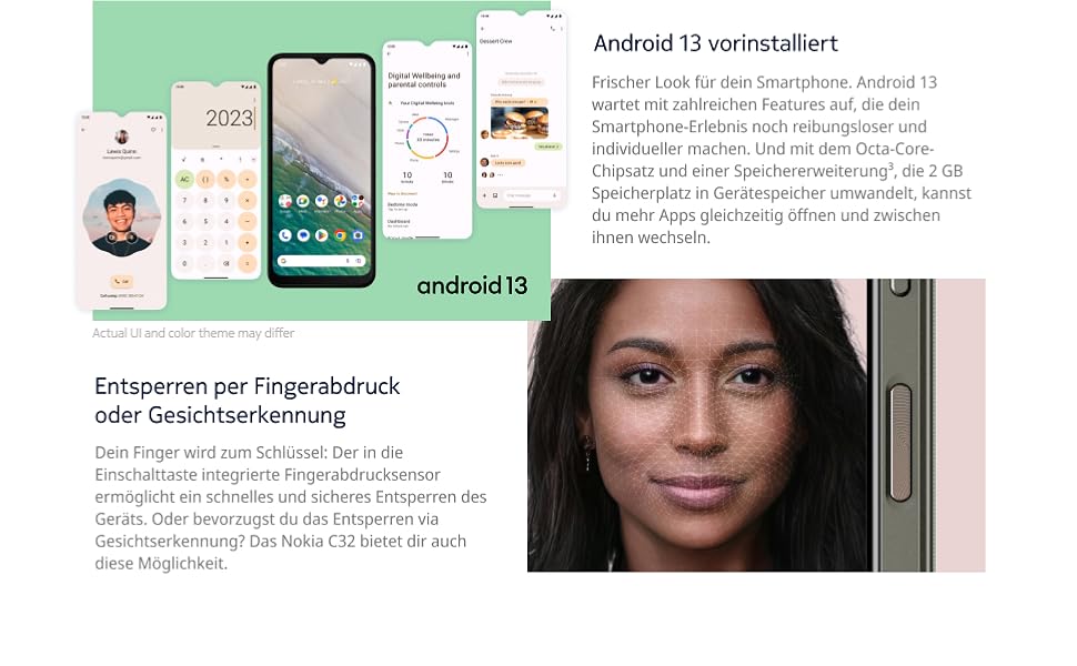 Nokia C32 6,5" Smartphone mit 3 Tagen Akkulaufzeit, 50/8MP Kameras, IP52 Zertifiziert, 3/64 GB ...