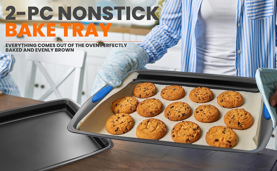 NutriChef Nonstick Baking Sheet Set - Cookie Sheets, Pan, Tray for Oven ...