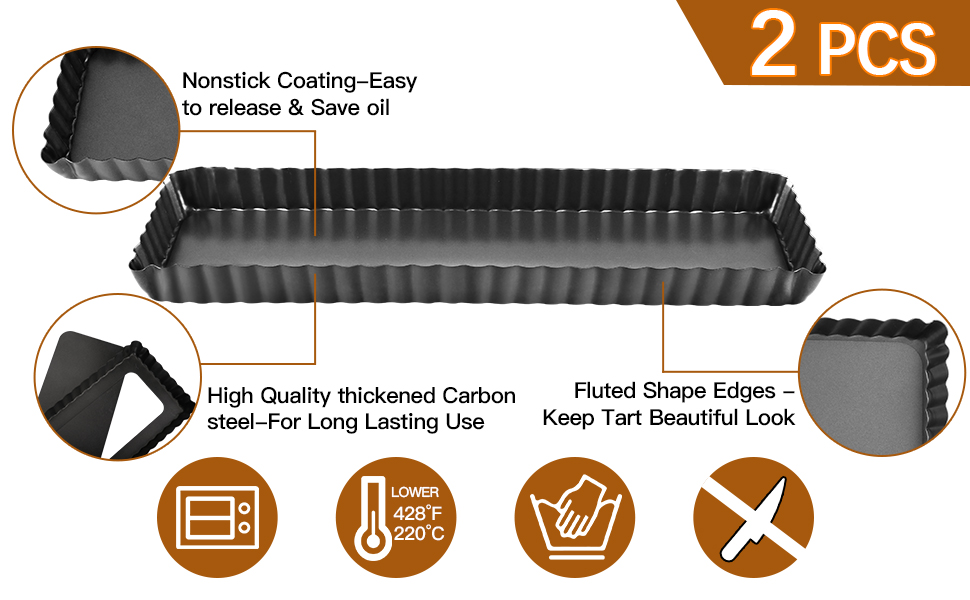 Amazon.com: Dwlire Rectangular Tart Pan Set of 2 Non-Stick Quiche Pan ...