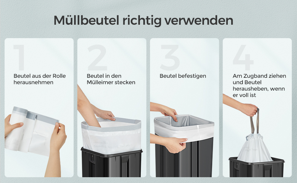 SONGMICS Müllbeutel mit Zugband, Müllsäcke für 45-55 Liter Mülleimer, Mülltüten für ...