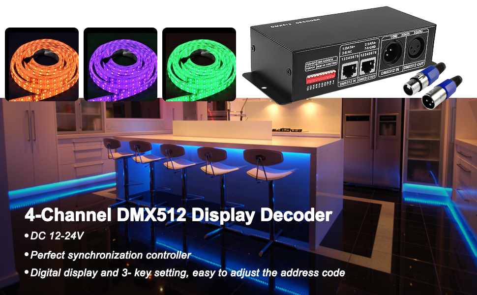 Amazon.com: MEIRIYFA 4 Channel DMX512 Decoder LED Dimming Controller Driver,DMX PWM Constant ...
