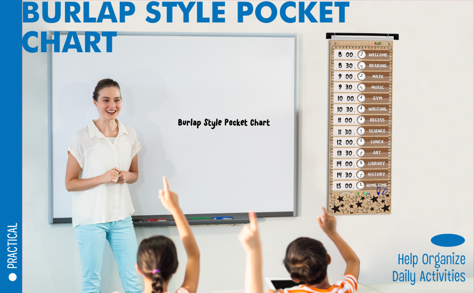Amazon.com: Daily Schedule Pocket Chart, Burlap Classroom Chart with 13 ...