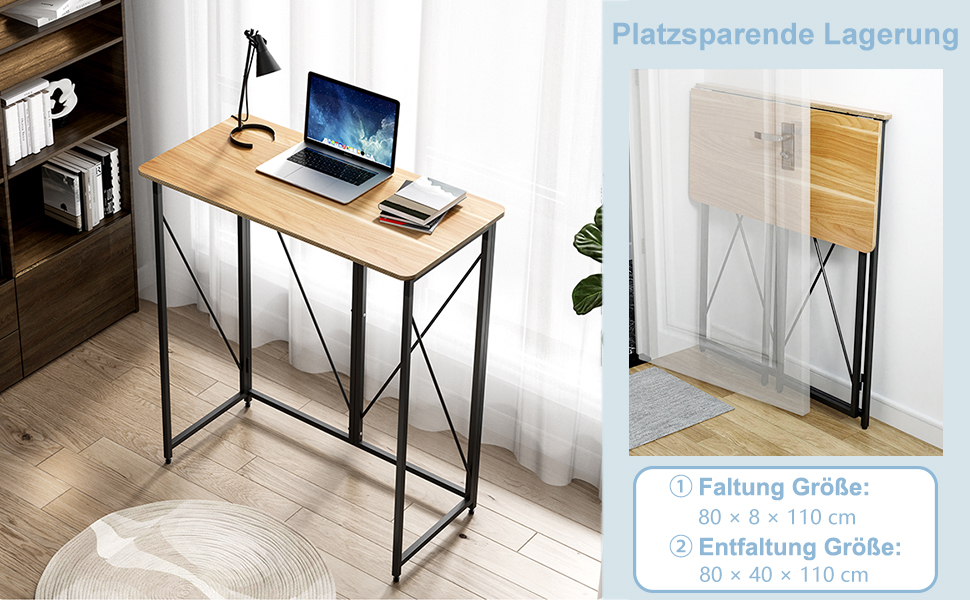 Schreibtisch Klappbar, Höhe 110 cm Stehpult für Sitzen und Stehen, Kleiner Computertisch, Laptop ...