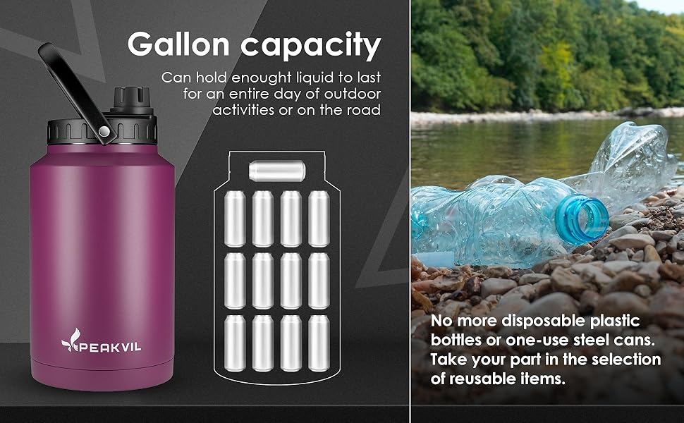 Amazon.com: Peakvil Insulated 1 Gallon Water Bottle - Vacuum Large ...