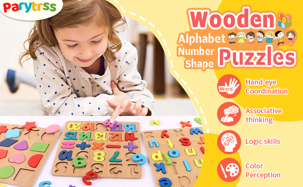 Amazon.com: Puzzles for Toddlers, 3 Pack Wooden ABC Alphabet Number ...