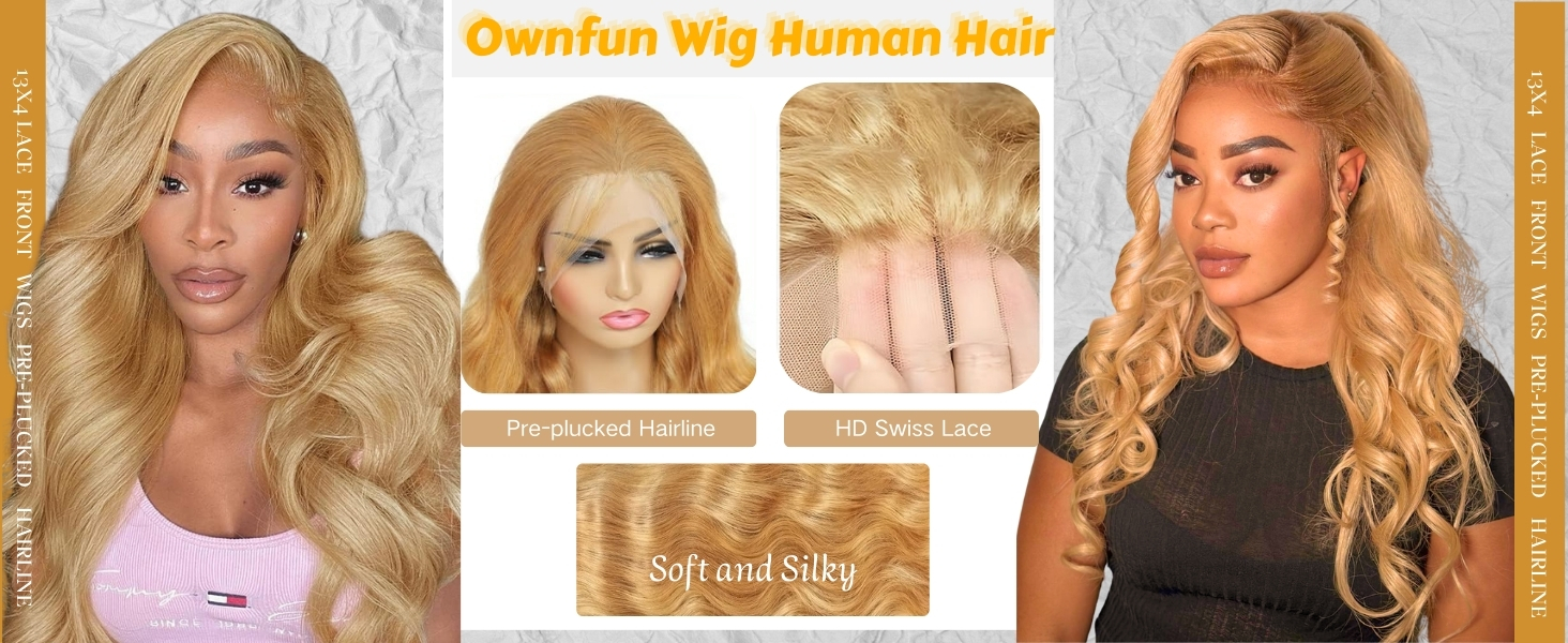 Amazon.com : OWNFUN 22 Inch Honey Blonde Lace Front Wigs Human Hair, 13x4 Body Wave Honey Blonde ...