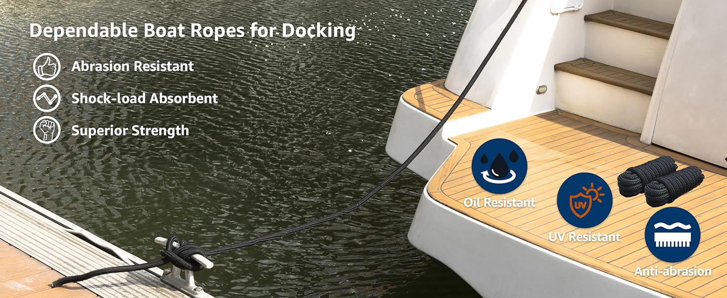 Amazon.com: Boat Dock Lines 3/4" x 20' - Double Braided Nylon Boat Ropes for Docking with 15 ...