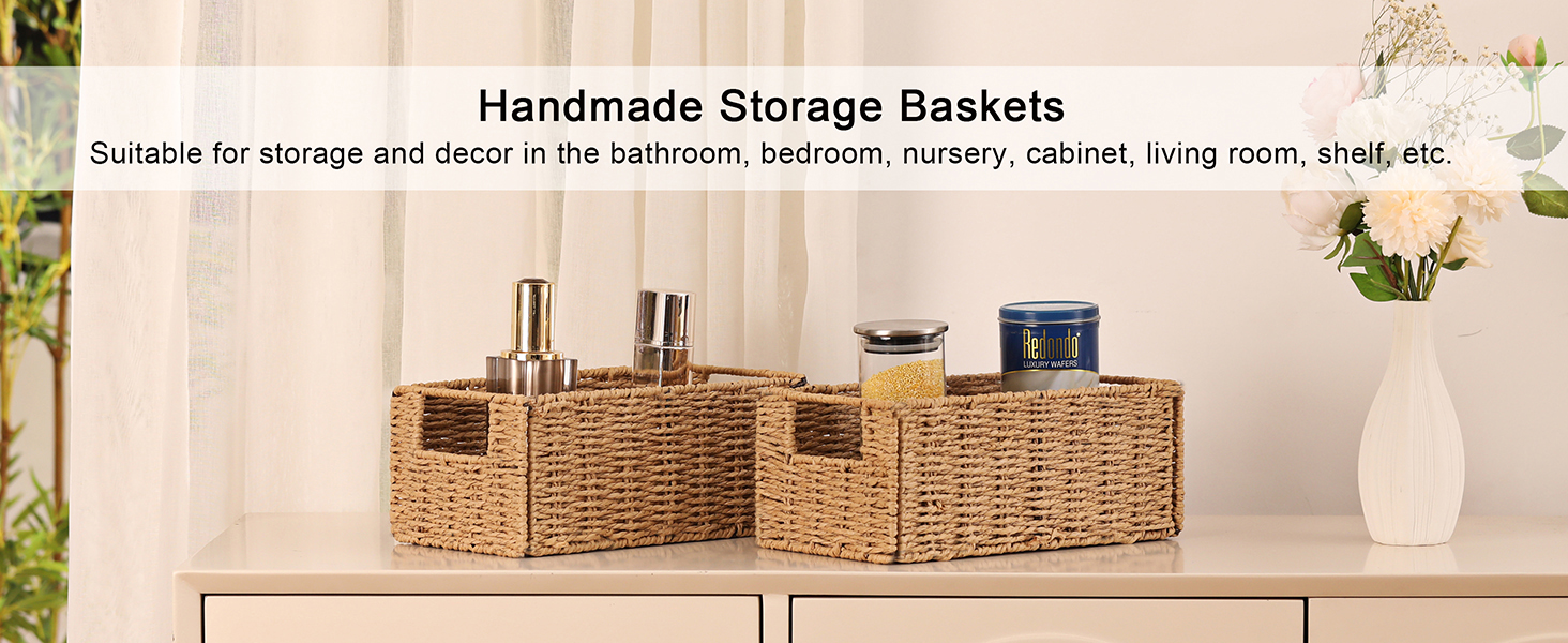 Amazon.com: Vagusicc Wicker Storage Basket, Set of 2 Hand-Woven Paper ...