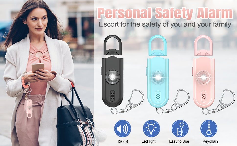 Safesound Personal Alarm for Women, 130dB Loud Personal Safety Alarm Keychain with Strobe Led ...