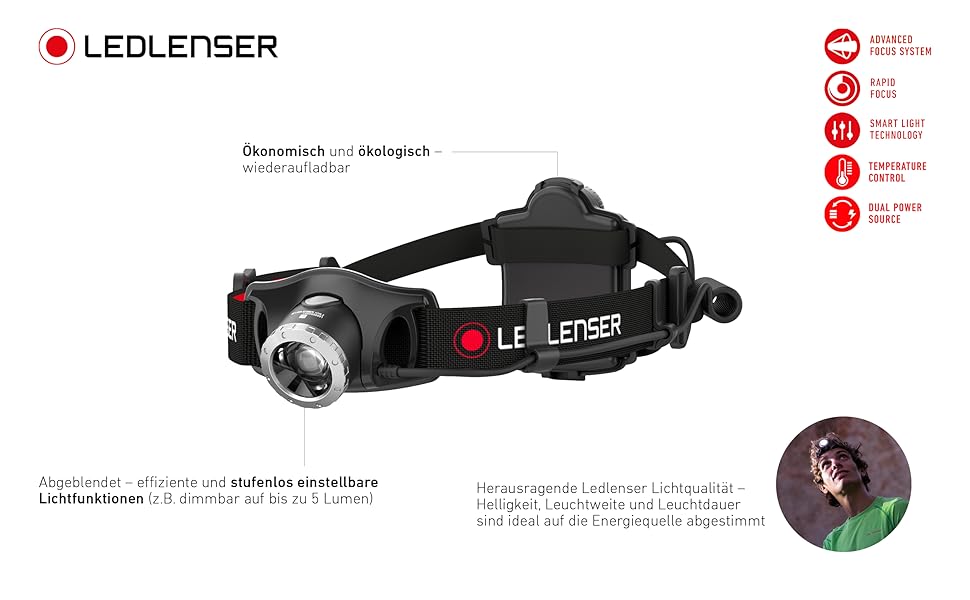 Ledlenser H7R.2 Stirnlampe LED, aufladbar mit Lithium Akku, auch mit ...