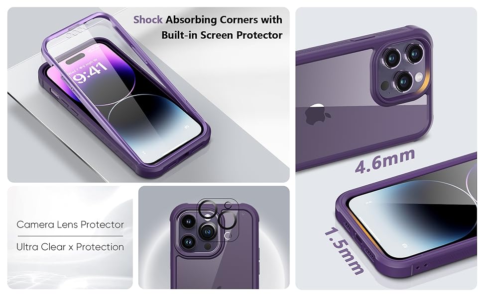 Amazon.com: BANLEA Compatible with iPhone 14 Pro Max Case, Built-in Screen Protector, with ...