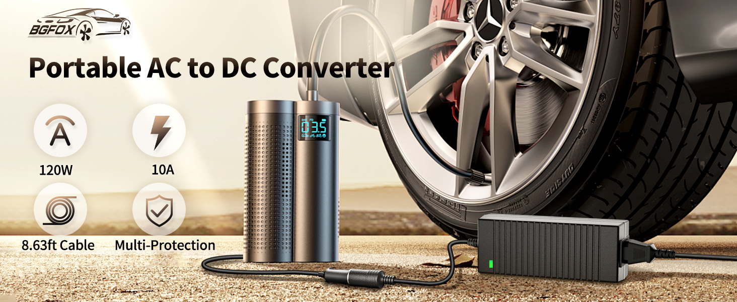 Amazon.com: BGFOX AC to DC Converter, 120W/10A/7.64FT 110V to 12V Converter, Car Cigarette ...