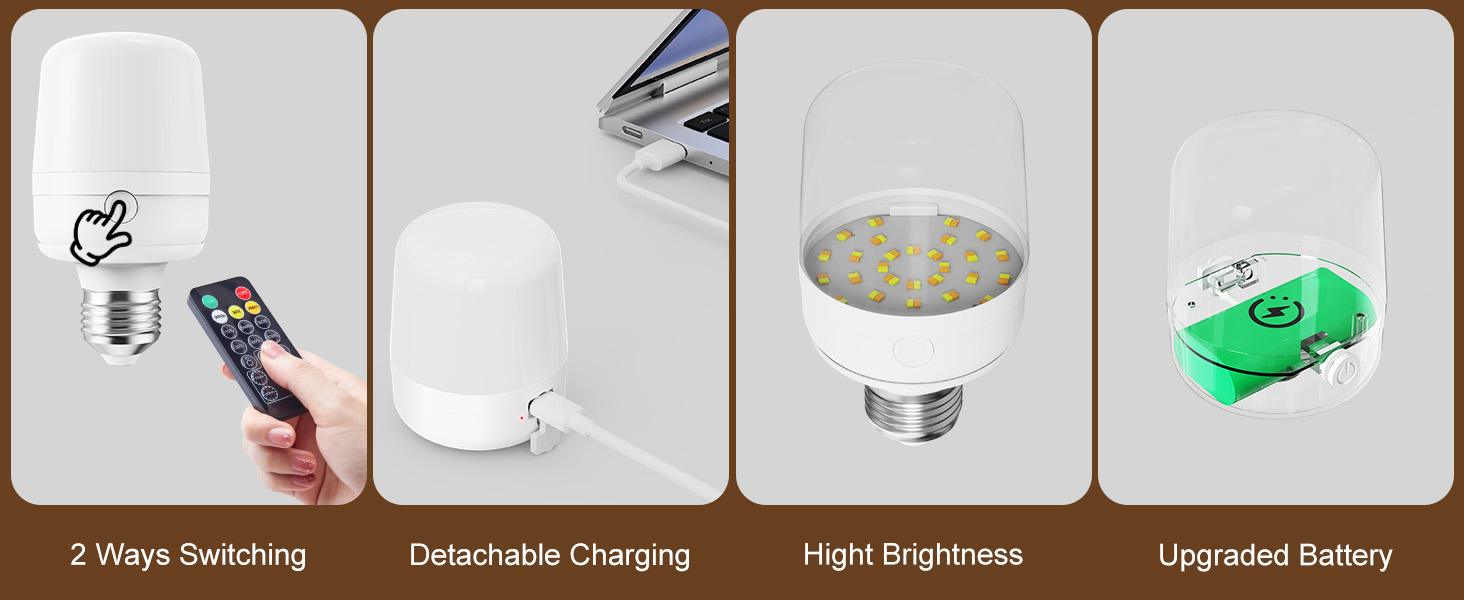 Brightown E26 Rechargeable Light Bulb with Remote and Timer, Battery ...