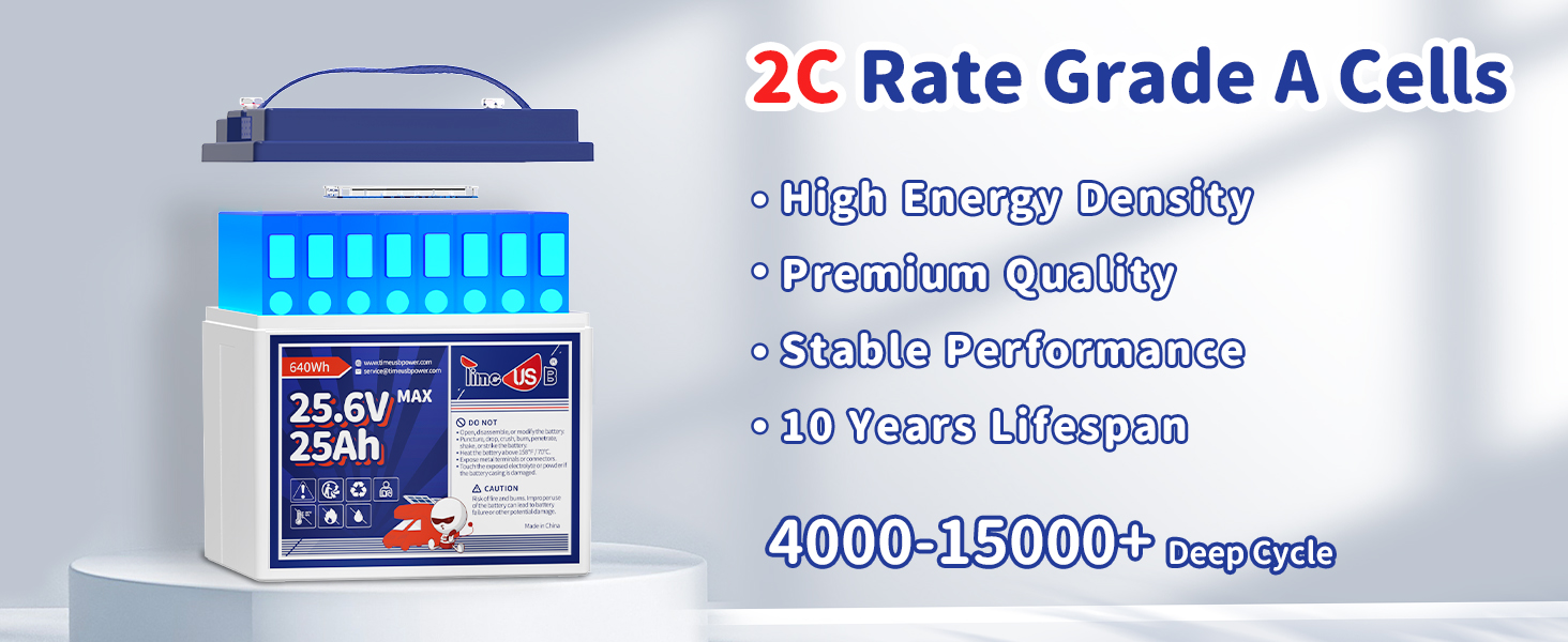 Amazon.com: Timeusb 24V 25Ah LiFePO4 Battery, 2C High Discharge Rate ...