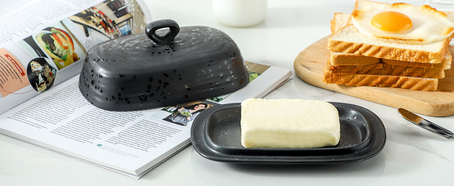 Amazon.com | Hasense Porcelain Butter Dish, Large Butter Dish with Lid, Butter Holder with Cover ...