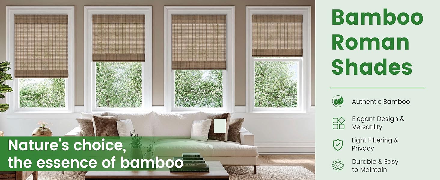 SEEUNANA Bamboo Roman Shades with Valance, Sheer Cordless Blinds for ...