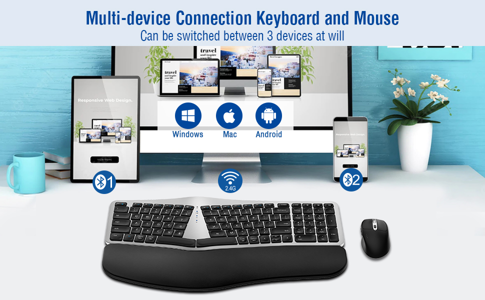 Mk960 Ergo Wireless Keyboard Mouse Combo Bluetooth 2 4g Split Design Keyboard With