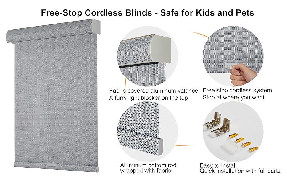 Amazon.com: Persilux Custom Size Free-Stop Cordless 100% Blackout Roller Shades for Window ...