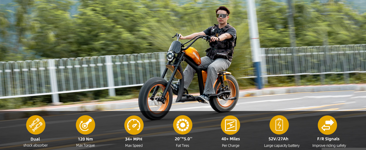 Amazon.com : BIGNIU Adult Electric Bike, E Bike with 1500W Brushless Motor 52V/27Ah Range Up to ...