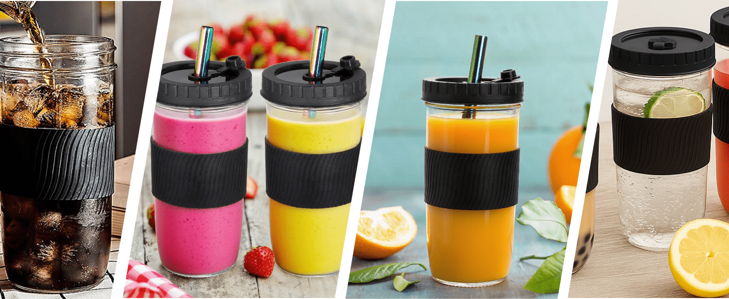 Amazon.com: Youeon 4 Pack 24 Oz Reusable Boba Cups with Lids and Straw, Iced Coffee & Smoothie ...