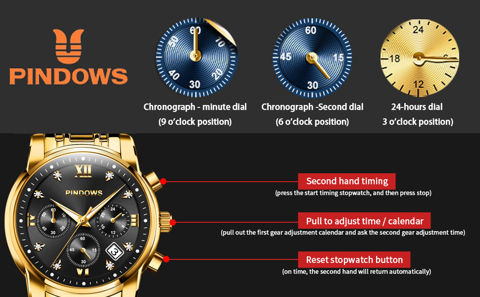 PINDOWS Watches for Men, Luxury Quartz Analog Watch with Date Big Face Waterproof Fashion ...