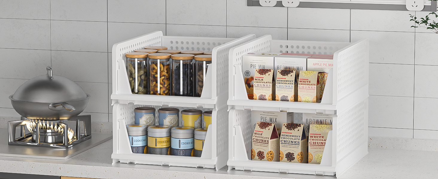 Neprock 4 Pack Stackable Storage Bins, Closet Organizers Plastic ...