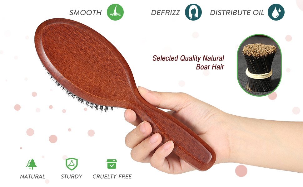 BESTOOL Hair Brush, 100% Pure Boar Bristle Hair Brush for Women Men Children, Soft Natural ...