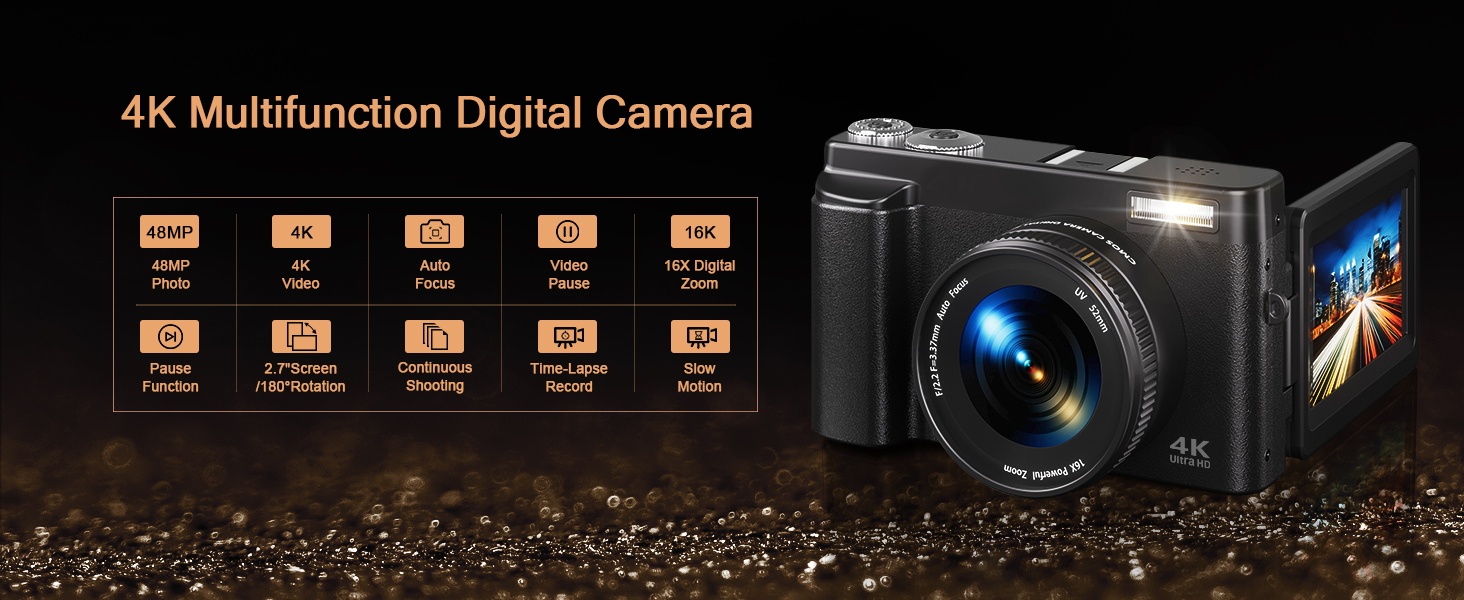 Amazon.com : 4K Digital Camera for Photography, 48MP Auto-Focus Vlogging Camera for YouTube, 16X ...
