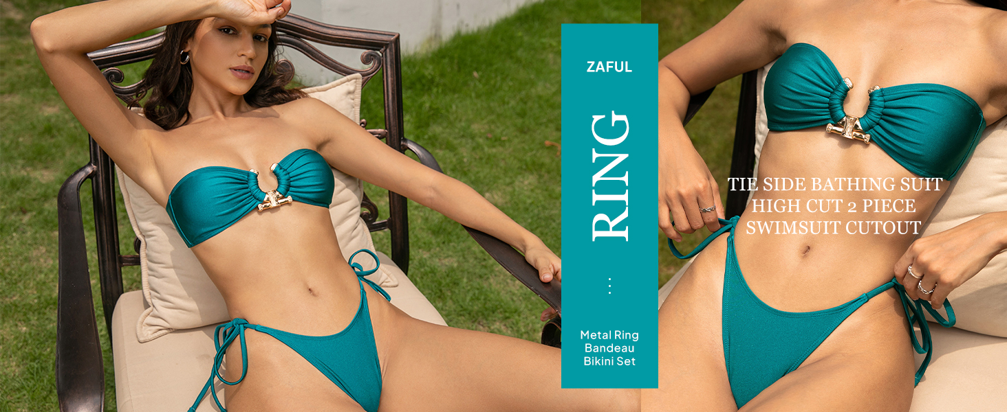 Amazon.com: ZAFUL Lace-up Bikini for Women Criss Cross Back Bikini Sets with Texture Two Piece ...