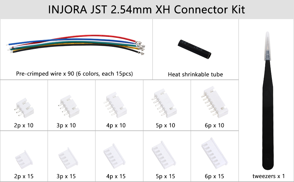 Amazon.com: INJORA JST 2.54 mm XH Connector Kit, 2/3/4/5/6/7 Pin Housing Connector Socket Kit ...
