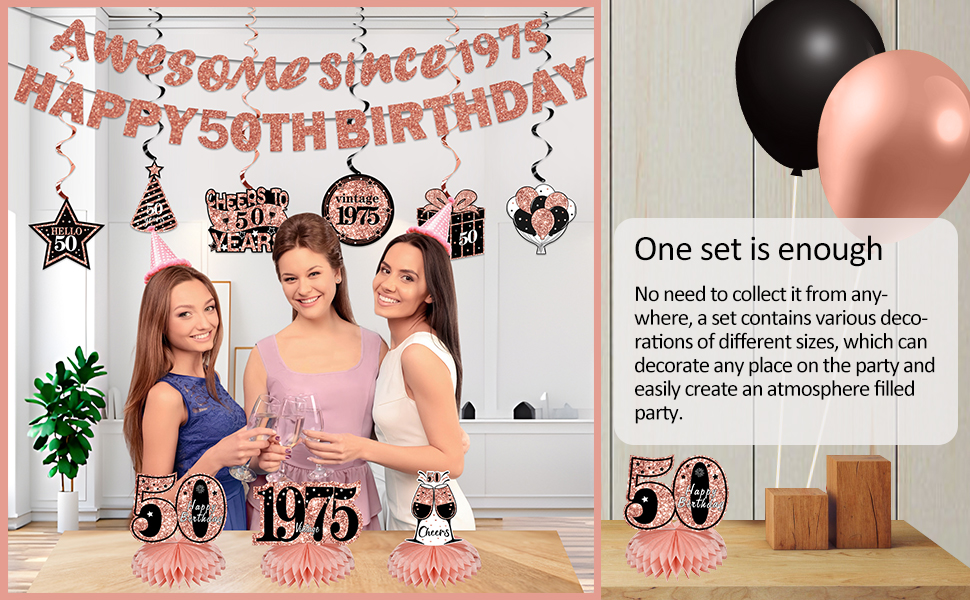 Amazon.com: Kuxriox 11Pcs 50th Birthday Decorations Kit for Women, Rose Gold Happy 50th Birthday ...