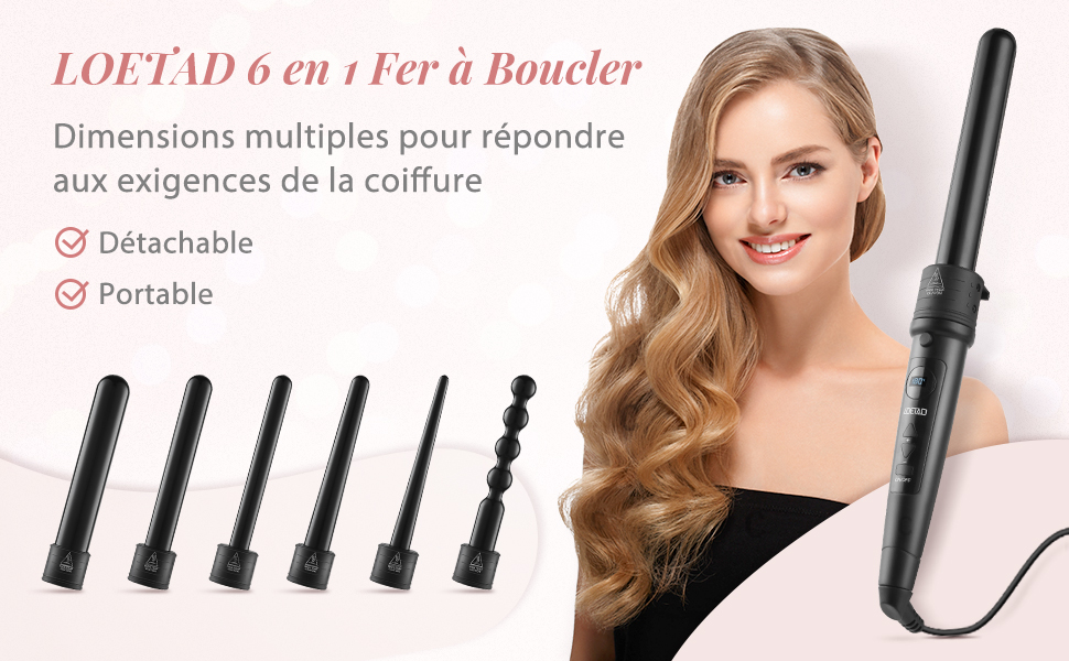 LOETAD Fer à Boucler, Boucleur a Cheveux 6 en 1 Fer à Friser Céramique LCD Écran 80 °C – 230 °C ...