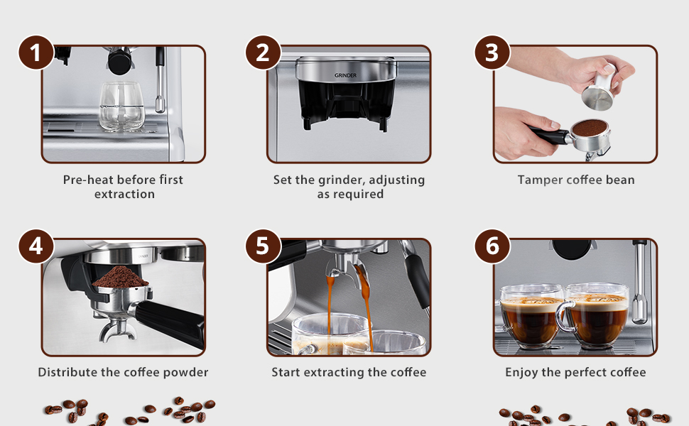Amazon.com: Euker Espresso Machine With Milk Frother, 20 Bar Espresso Maker With Coffee Bean ...