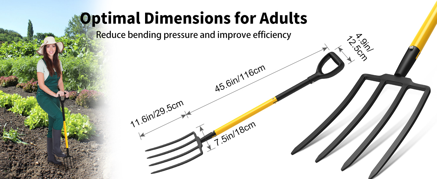 Amazon.com : Pitch Fork, 4 Tine Heavy Duty Garden Fork with Ergonomic No-Slip D-Grip Handles, 45 ...