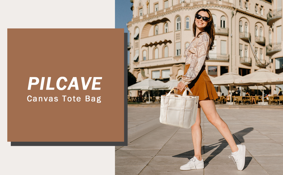 Amazon.com: PILCAVE Multi Pocket Canvas Tote Bag for Women Large Capacity Versatile Shoulder ...