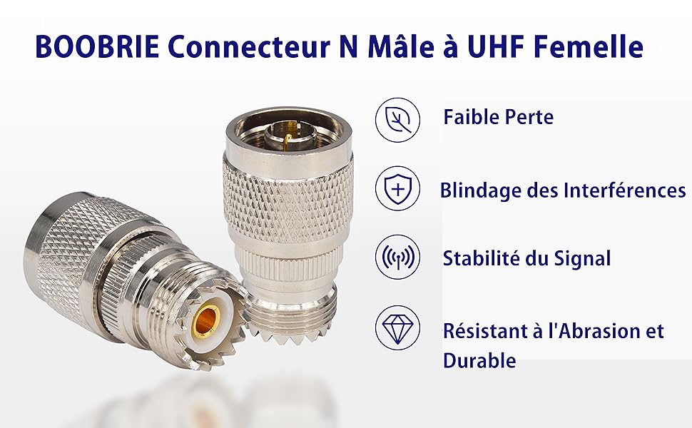 Boobrie Connecteur Coaxial N Mâle à UHF Femelle SO239 Adaptateur RF SO239 vers N Mâle Fiche N ...