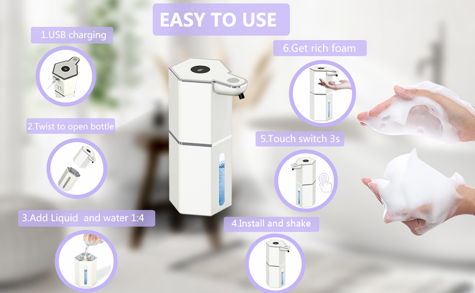 Amazon.com: Automatic Soap Dispenser Touchless Foaming: Rechargeable Soap Dispenser Foam Wall ...