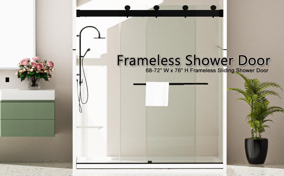 Shower Door,68-72" W x 76" H Frameless Shower Door, Double Sliding Glass with 3/8" (10mm) Clear ...