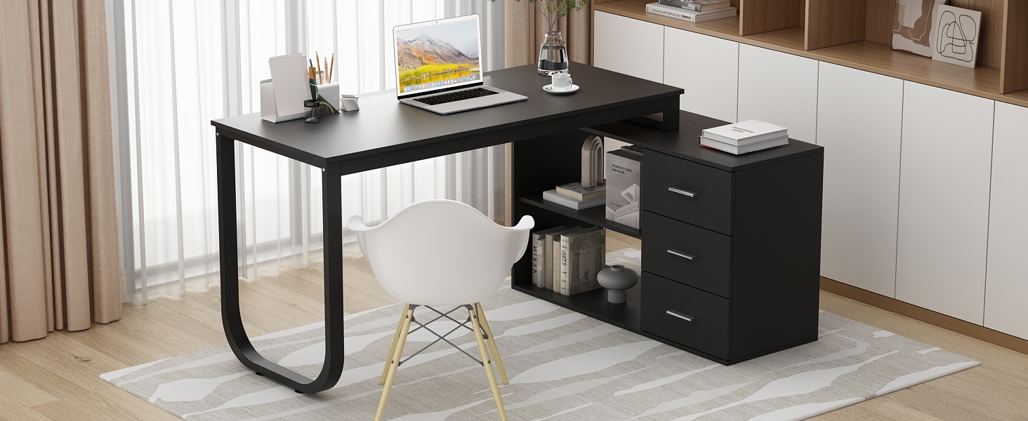 Amazon.com: Homsee Home Office Computer Desk Corner Desk with 3 Drawers ...
