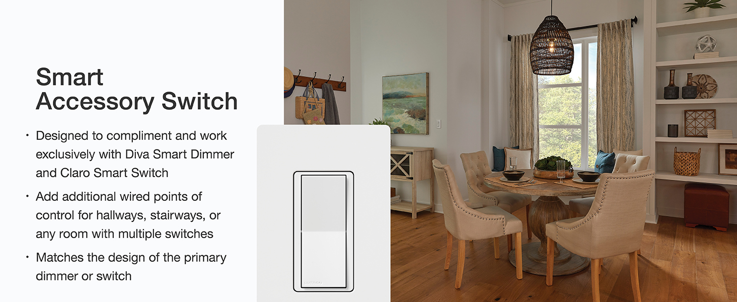 Lutron Caseta Smart Claro Accessory Switch for 3 way – For use only with Diva Smart Dimmer or ...